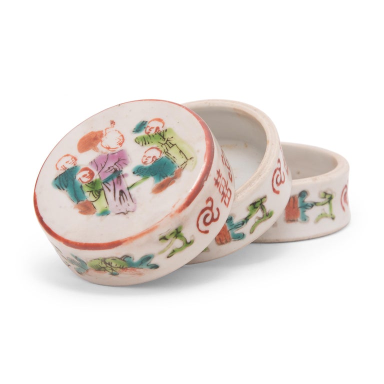 Chinese Porcelain Stacking Box with Scholarly Gathering, c. 1900 at 1stDibs