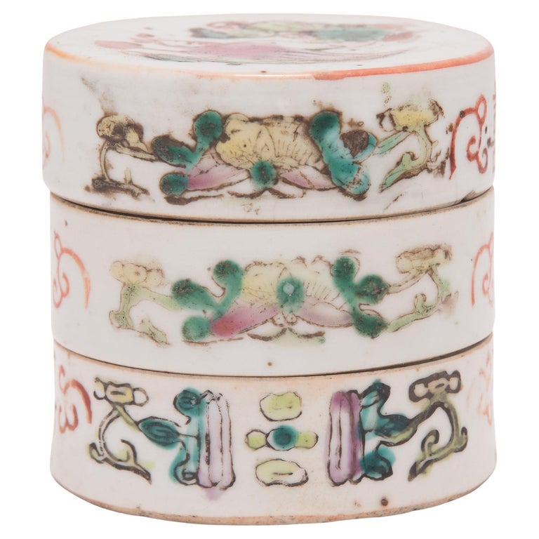 Chinese Porcelain Stacking Box with Scholarly Gathering, c. 1900 For ...