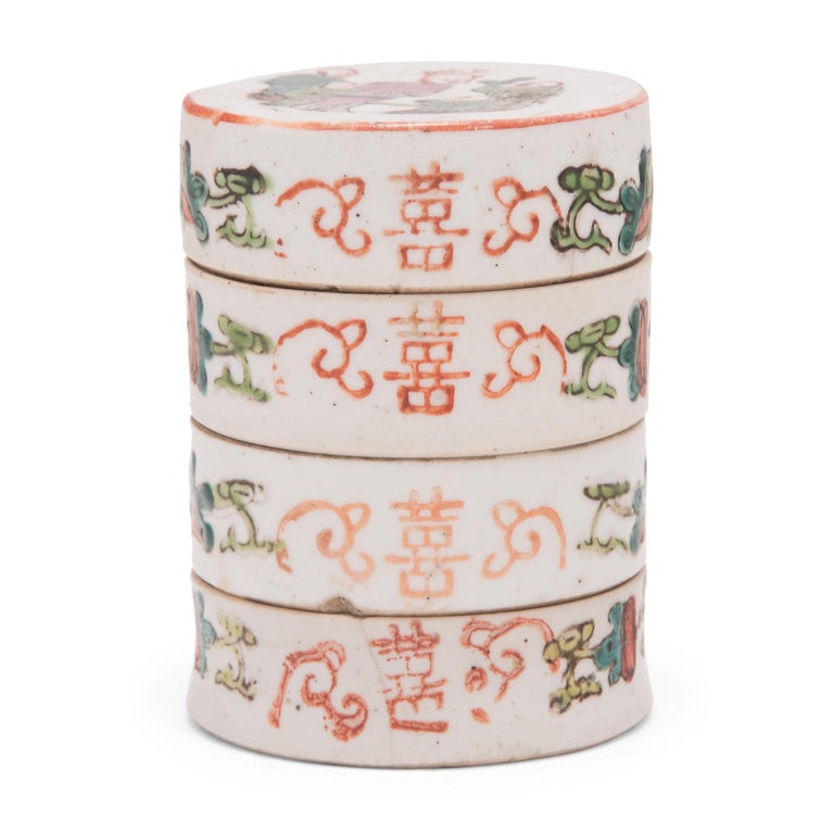 Chinese Porcelain Stacking Box with Scholarly Gathering at 1stDibs