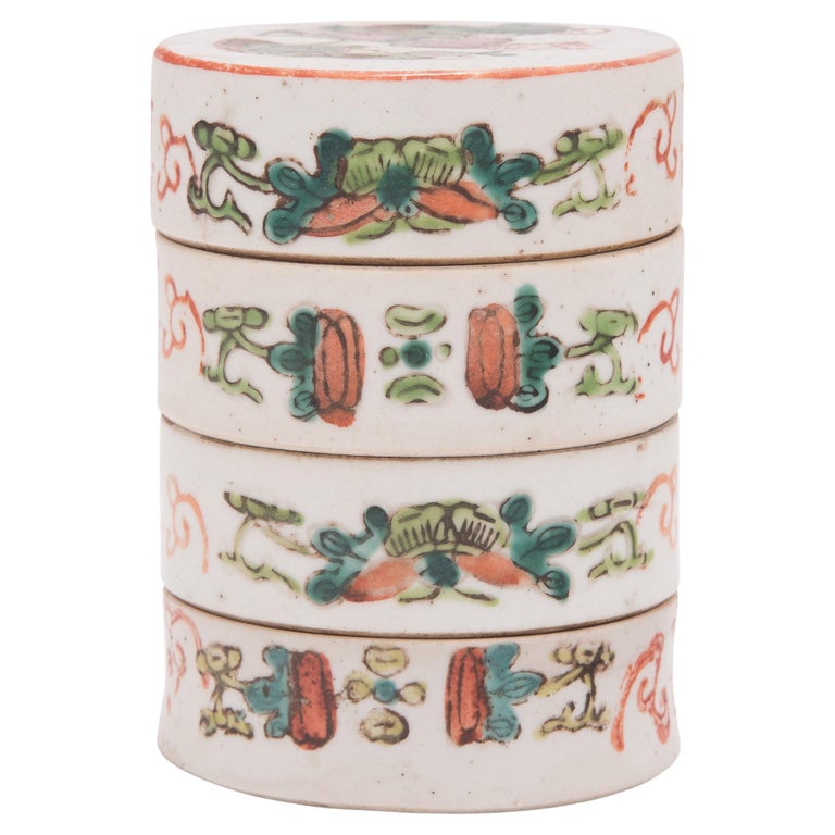 Chinese Porcelain Stacking Box with Scholarly Gathering at 1stDibs
