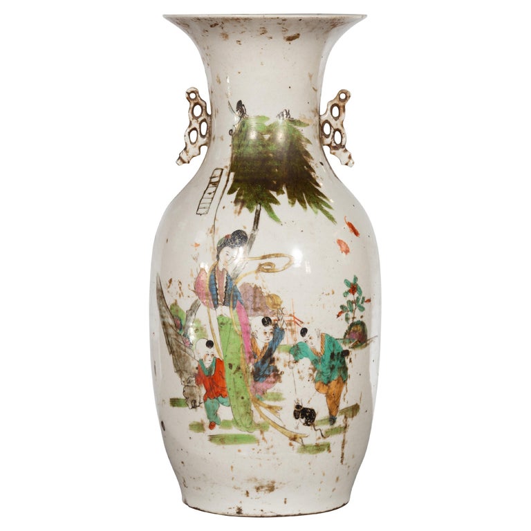 Chinese Porcelain Vase with Hand-Painted Figures and Calligraphy Motifs ...
