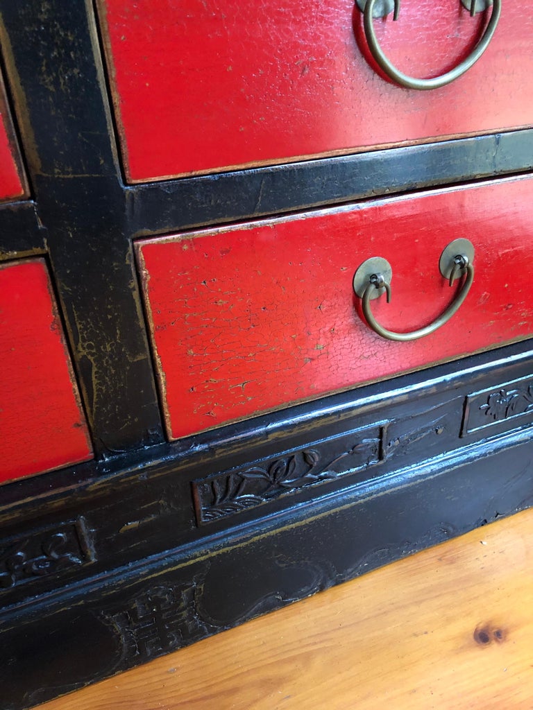 Chinese Provincial Red and Black Lacquered 8-Drawer Chest For Sale at ...