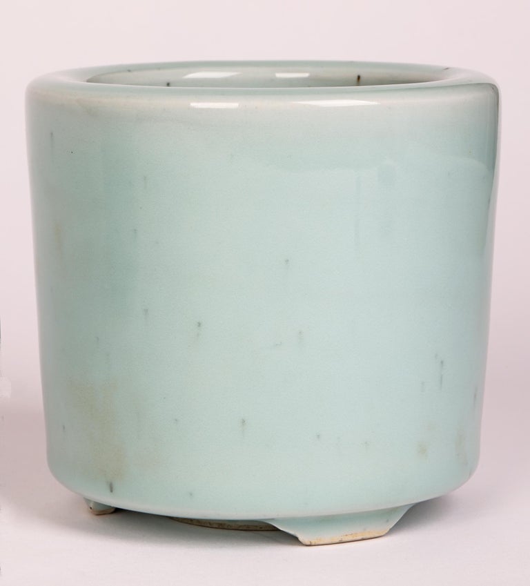 Chinese Qianlong Mark Pair Celadon Glazed Porcelain Brush Pots For Sale ...