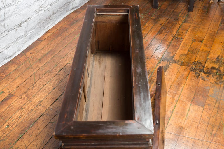 Chinese Qing Dynasty 19th Century Brown Lacquered Coffer with Brass ...