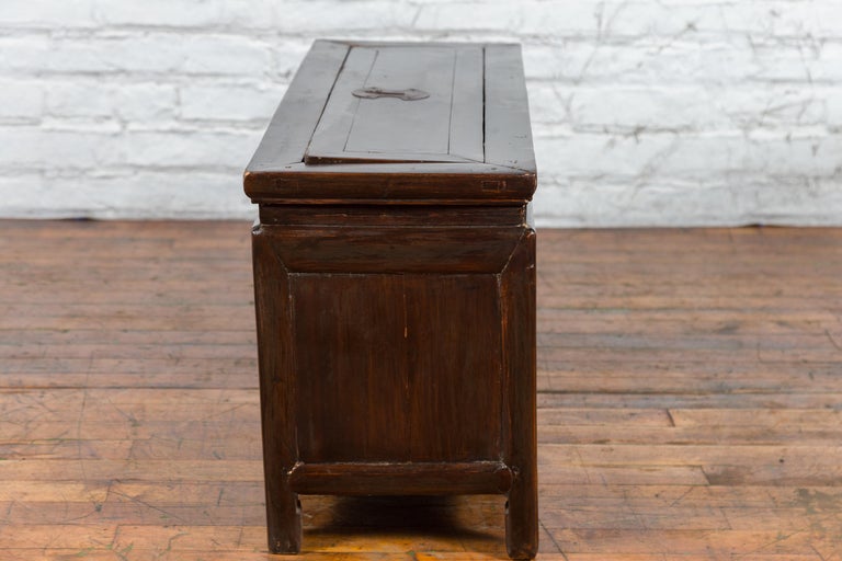 Chinese Qing Dynasty 19th Century Brown Lacquered Coffer with Brass ...