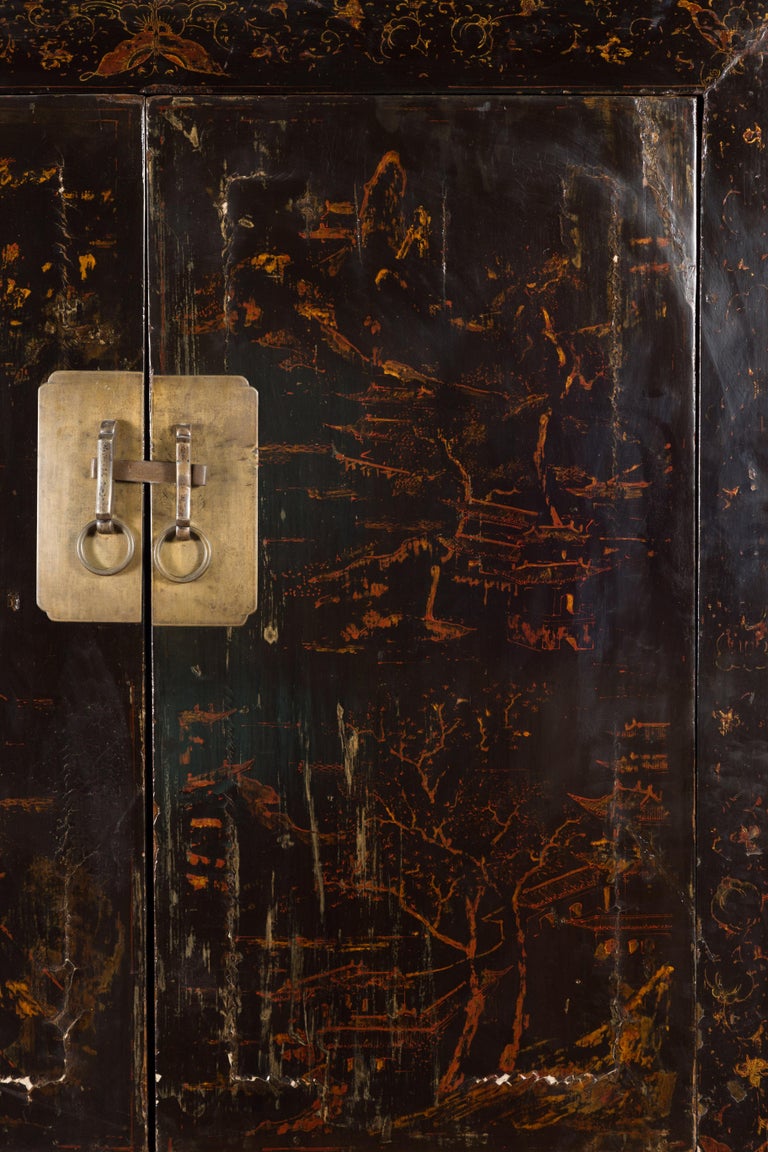 Chinese Qing Dynasty 19th Century Cabinet with Original Black Lacquer Finish For Sale at 1stDibs