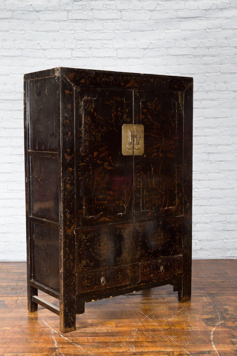 Chinese Qing Dynasty 19th Century Cabinet with Original Black Lacquer Finish For Sale at 1stDibs