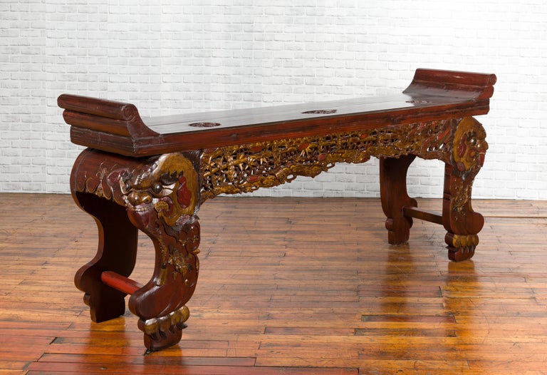 Chinese Qing Dynasty 19th Century Carved Console Table with Mythical ...
