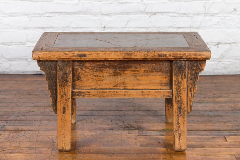 Chinese Qing Dynasty 19th Century Carved Low Elm Table with Ming Stone ...