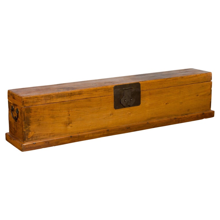 Chinese Qing Dynasty 19th Century Long Wooden Scroll Box with Brass ...
