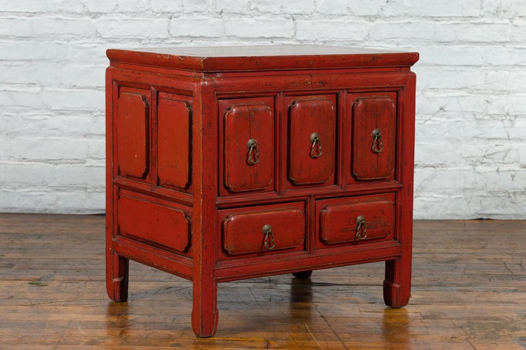 Chinese Qing Dynasty 19th Century Red Lacquer Side Chest with Five ...