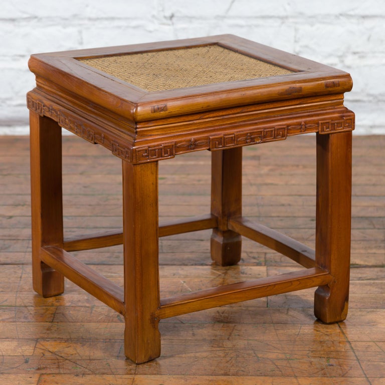 Chinese Qing Dynasty 19th Century Stool with Woven Rattan Top and ...