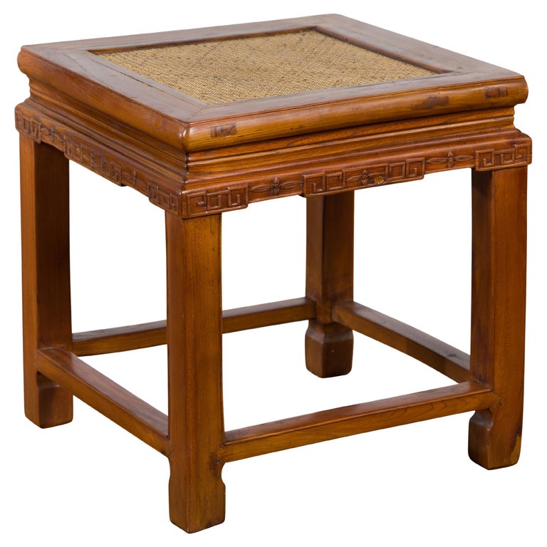 Chinese Qing Dynasty 19th Century Stool with Woven Rattan Top and ...