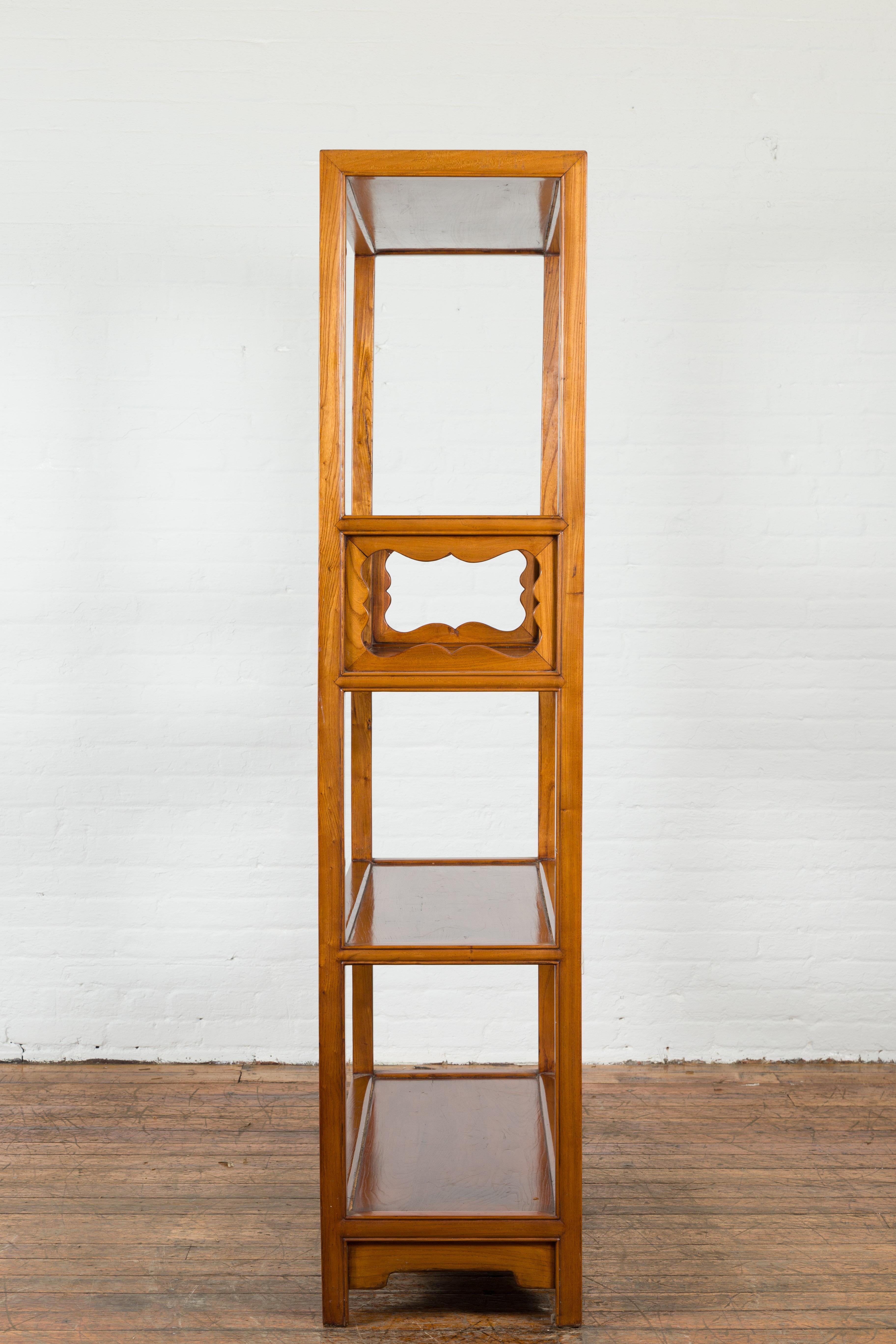 Qing Dynasty Tall Three Shelved Bookcase with Carved Accents at 1stDibs