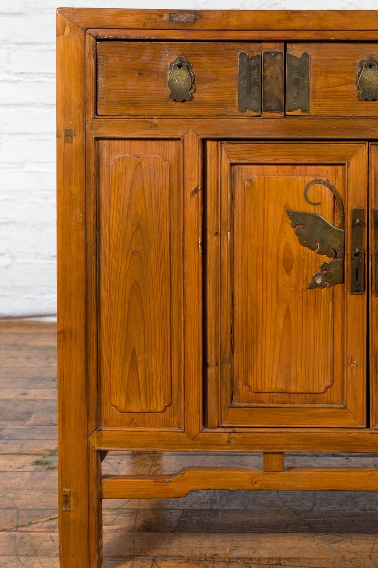 Chinese Qing Dynasty Brown Lacquer Side Cabinet with Brass Butterfly ...