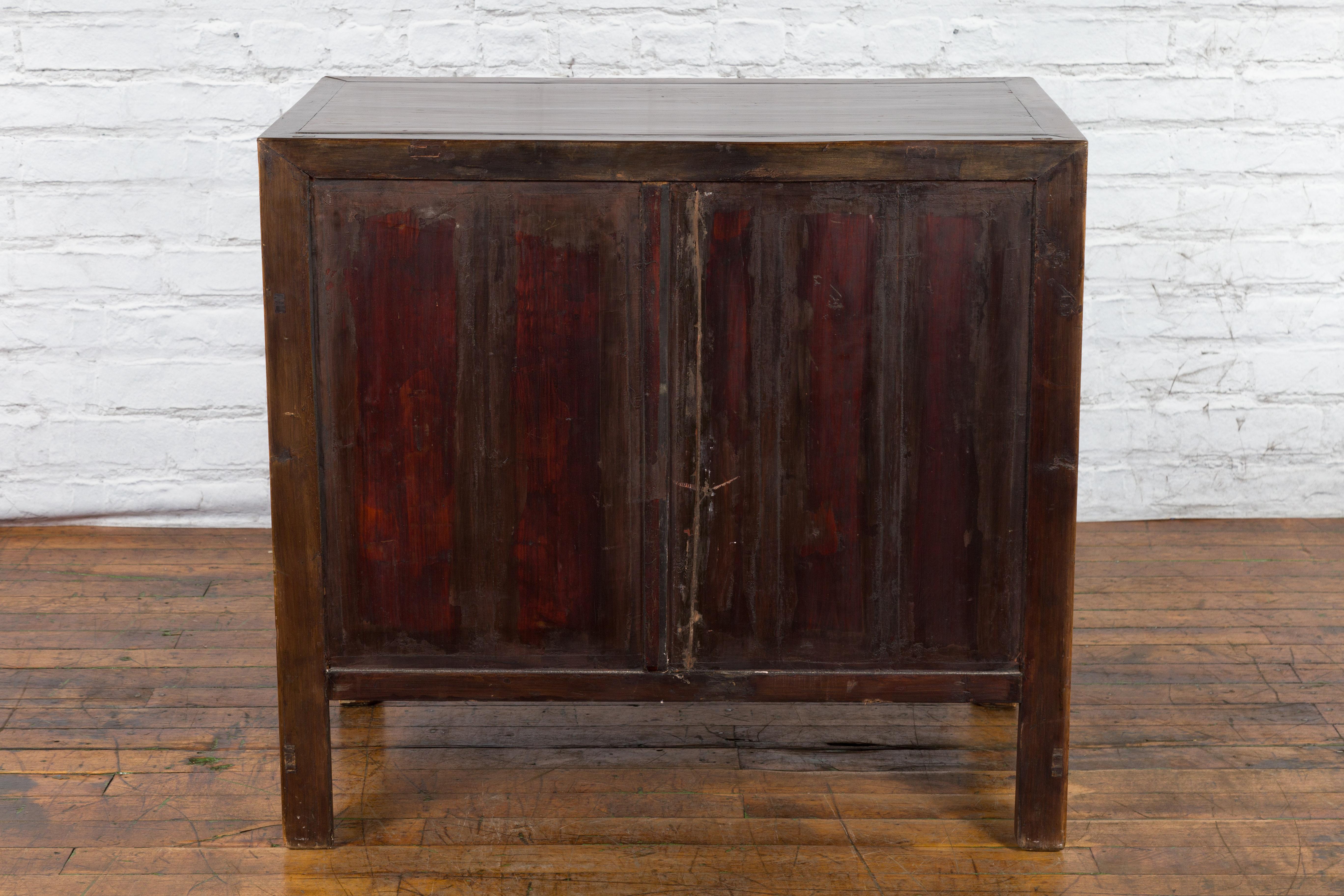 Chinese Qing Dynasty Brown Lacquer Side Cabinet with Brass Butterfly ...