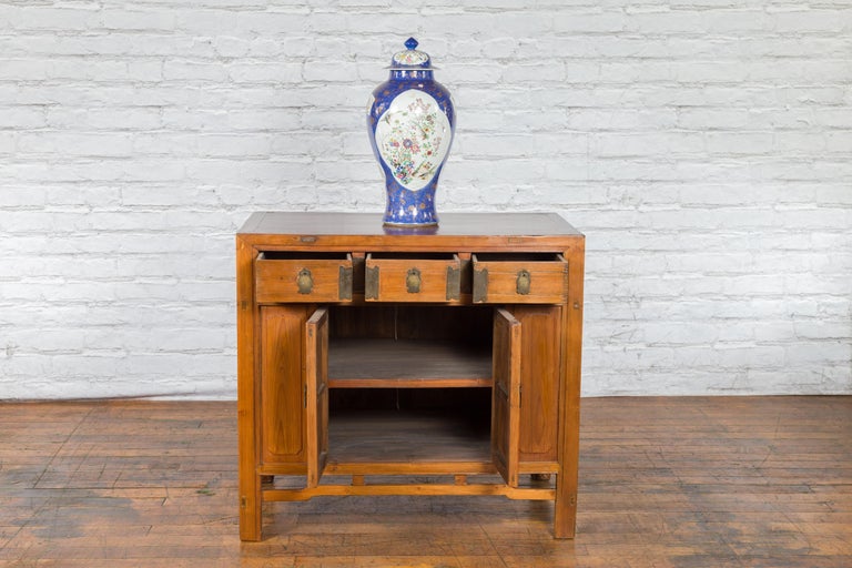 Chinese Qing Dynasty Brown Lacquer Side Cabinet with Brass Butterfly ...