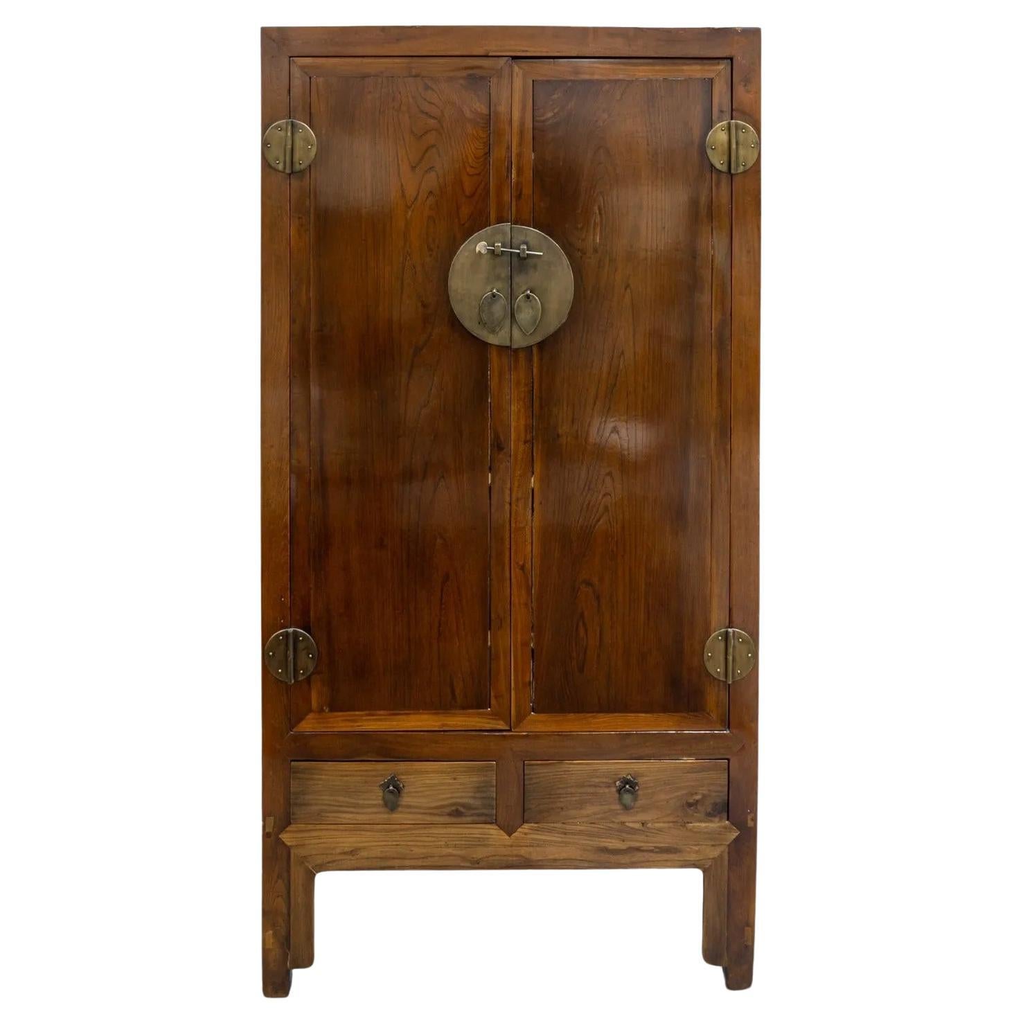 Chinese Qing Dynasty Brown Wood Asian Armoire Cabinet with Doors and ...