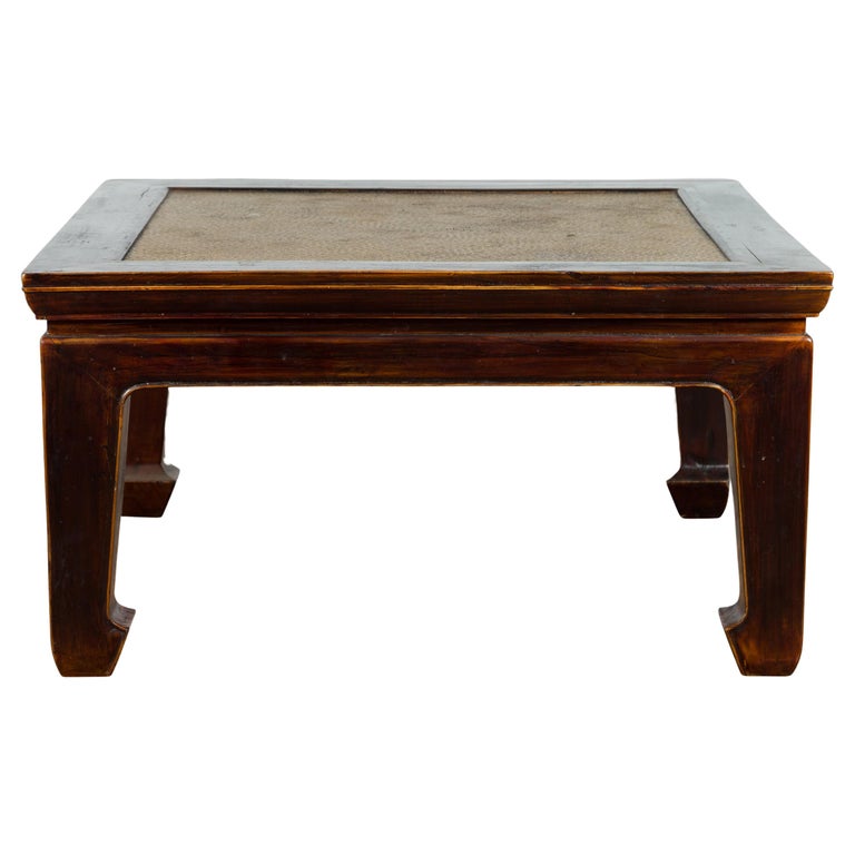 Chinese Qing Dynasty Coffee Table with Woven Rattan Top and Horse Hoof ...