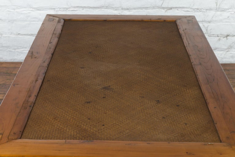 Chinese Qing Dynasty Elm Lohan Bed Coffee Table with Hand-Woven Rattan ...