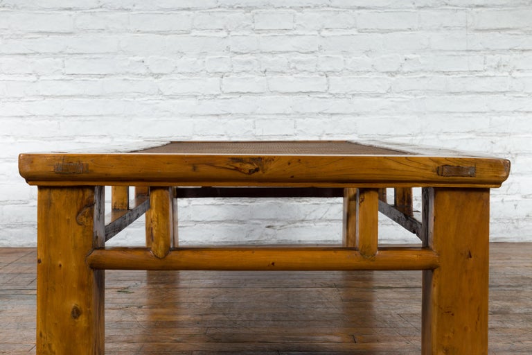 Chinese Qing Dynasty Elm Lohan Bed Coffee Table with Hand-Woven Rattan ...