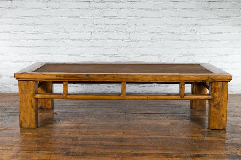 Chinese Qing Dynasty Elm Lohan Bed Coffee Table with Hand-Woven Rattan ...