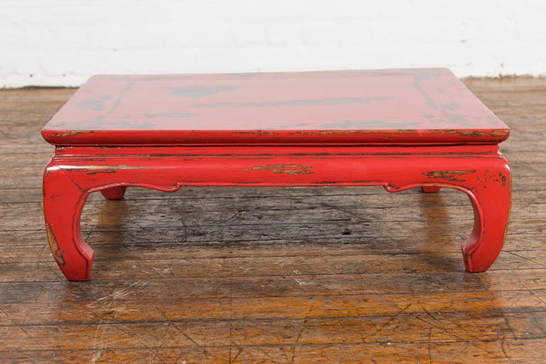 Chinese Qing Dynasty Low Kang Table with Custom Red Distressed Lacquer ...