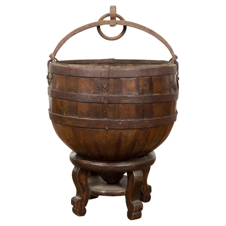 Chinese Qing Dynasty Period 19th Century Rice Bucket with Stand and ...