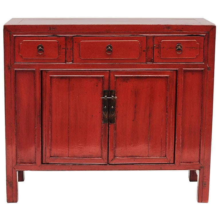 Chinese Qing Dynasty Red Lacquer Cabinet, 1880 at 1stDibs