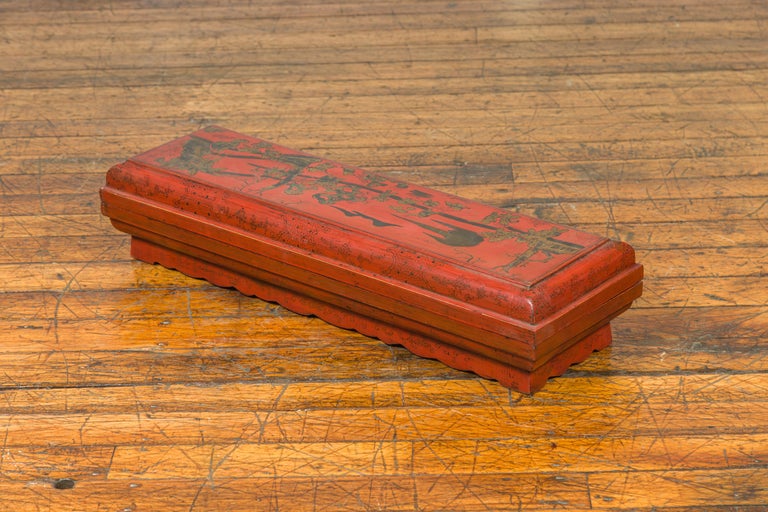 Chinese Qing Dynasty Red Lacquered Scroll Box with Distressed Gold ...