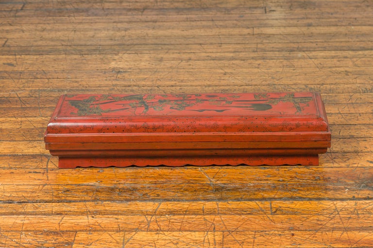 Chinese Qing Dynasty Red Lacquered Scroll Box with Distressed Gold ...