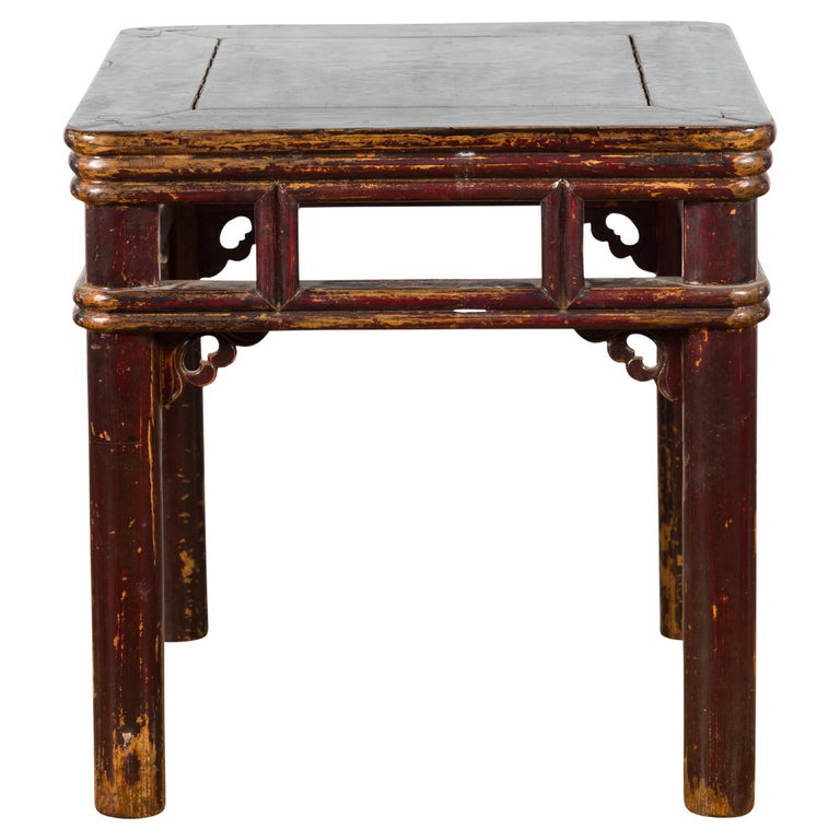 Chinese Qing Dynasty Side Table with Carved Spandrels and Distressed ...