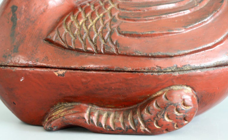 Chinese Qing Red Lacquered Duck Shaped Wooden Box at 1stDibs