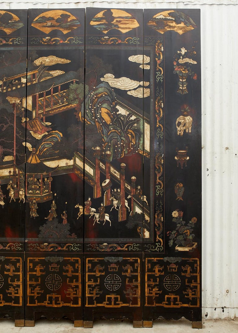Chinese Qing Twelve Panel Lacquered Coromandel Screen For Sale at 1stDibs
