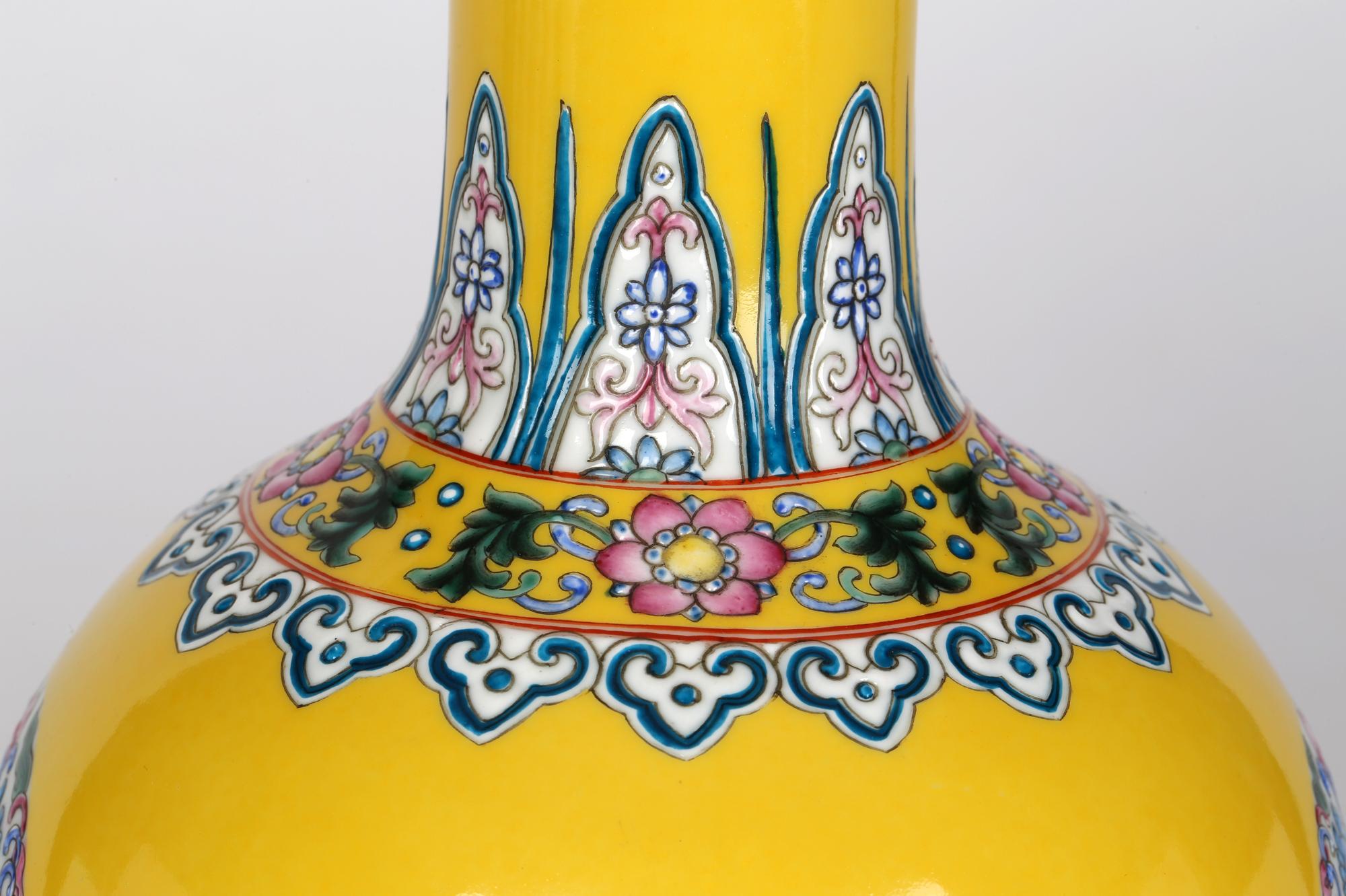 Chinese Quality Modern Qianlong Mark Floral Painted Imperial Yellow ...