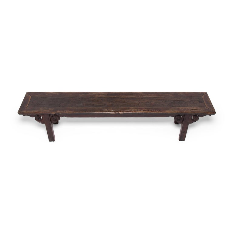 Chinese Recessed Leg Bench with Cloud Spandrels, c. 1900 at 1stDibs
