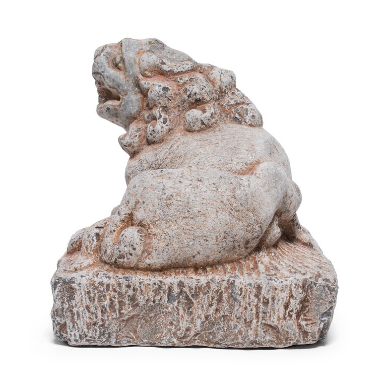 Chinese Reclining Fu Dog Guardian Sculpture For Sale at 1stDibs