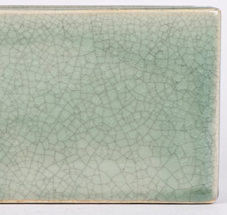 Chinese Rectangular Celadon Glazed Porcelain Vase For Sale at 1stDibs