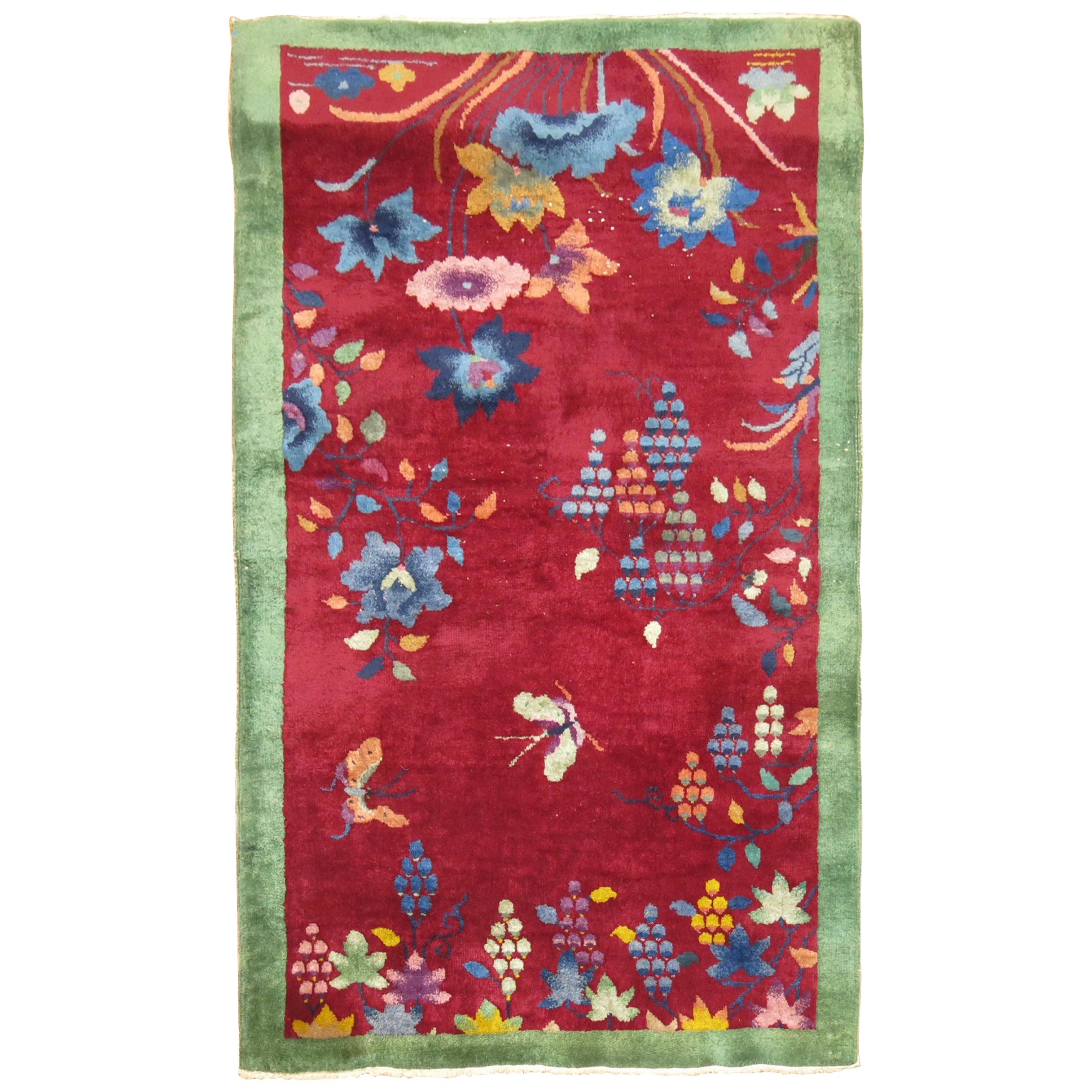 Chinese Red Art Deco Rug For Sale at 1stDibs