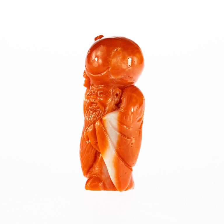 Chinese Red Coral Peasant Hand Carved Asian Art Taiwan Statue Sculpture ...