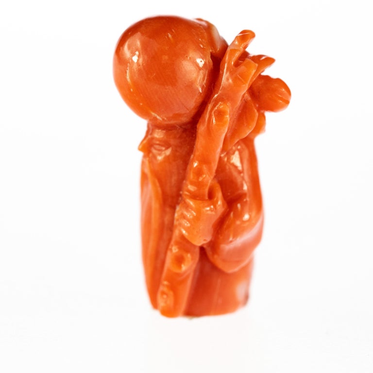 Chinese Red Coral Peasant Hand Carved Asian Art Taiwan Statue Sculpture ...