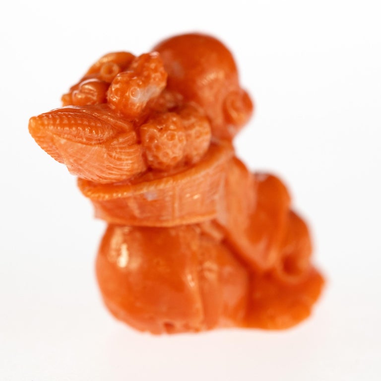 Chinese Red Coral Peasant Hand Carved Asian Art Taiwan Statue Sculpture ...