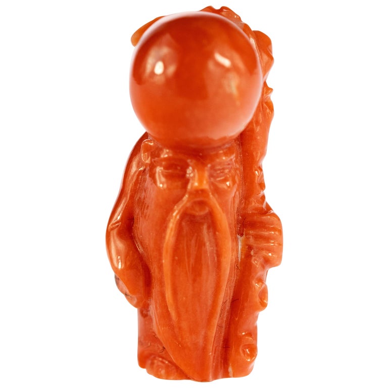 Chinese Red Coral Peasant Hand Carved Asian Art Taiwan Statue Sculpture ...