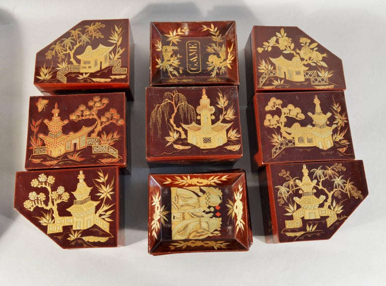 Chinese Red Lacquer Covered Games Box with Inner Trays and Boxes, circa ...