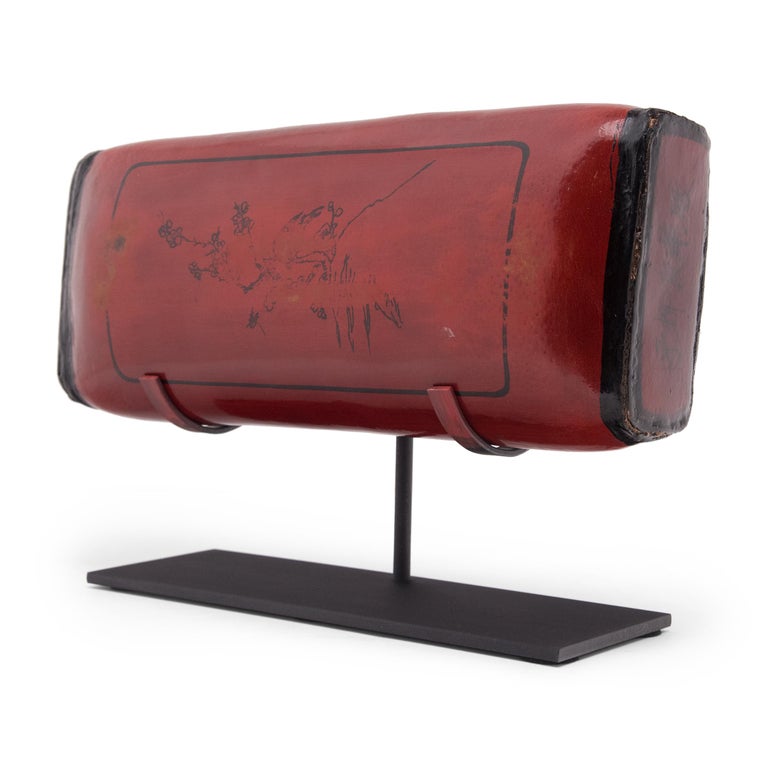 Chinese Red Lacquer Hide Pillow, c. 1850 For Sale at 1stDibs
