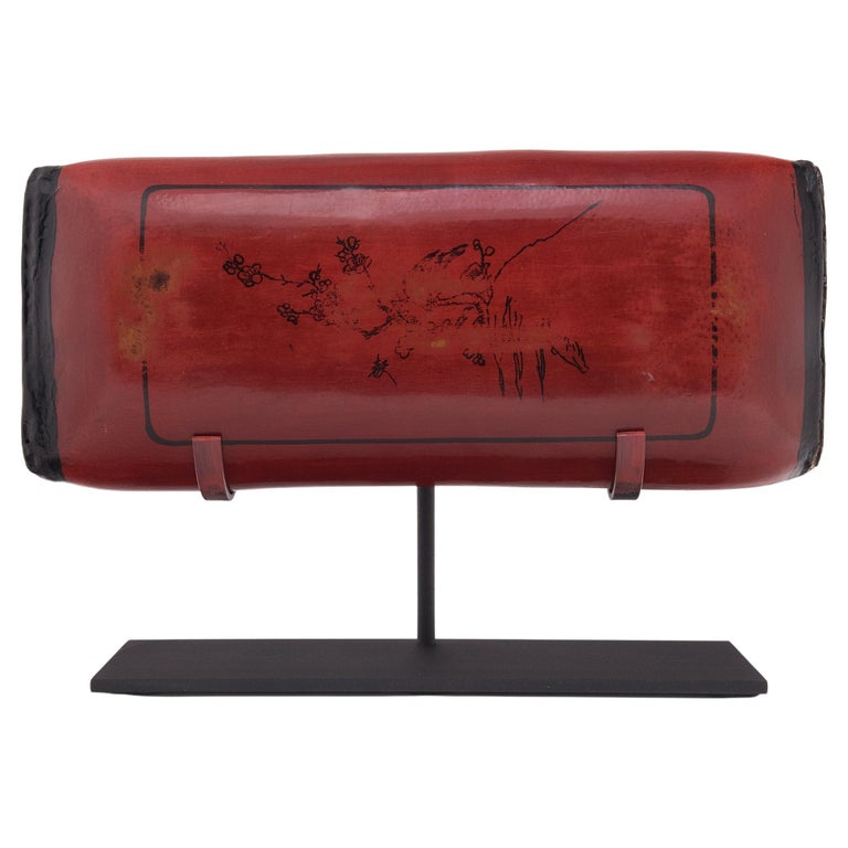 Chinese Red Lacquer Hide Pillow, c. 1850 For Sale at 1stDibs