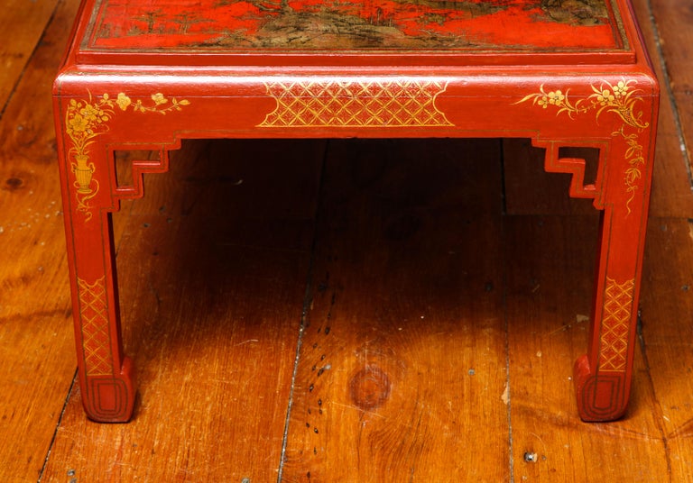 Chinese Red Lacquer Panel Coffee Table For Sale at 1stDibs