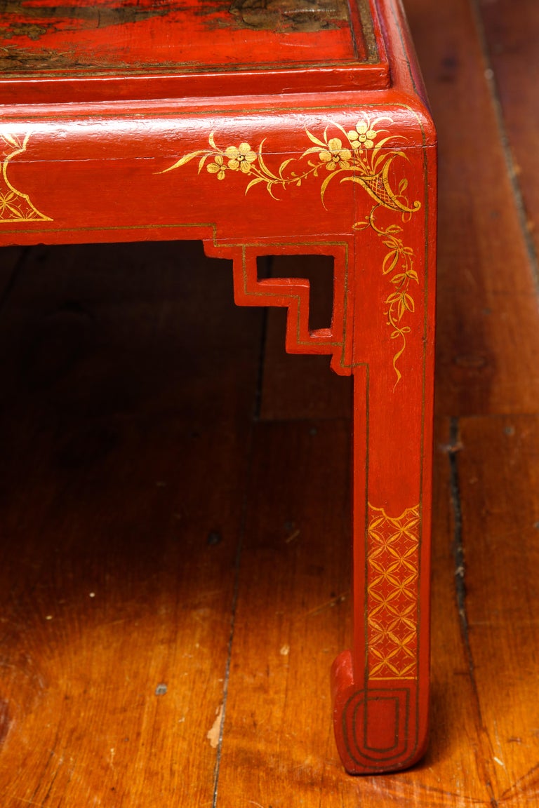 Chinese Red Lacquer Panel Coffee Table For Sale at 1stDibs