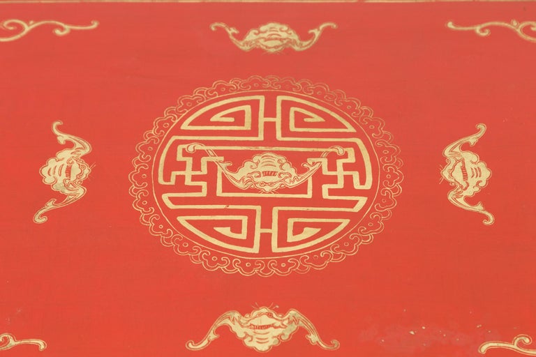 Chinese Red Lacquered Blanket Chest with Gilt Motifs and Guardian Lions ...