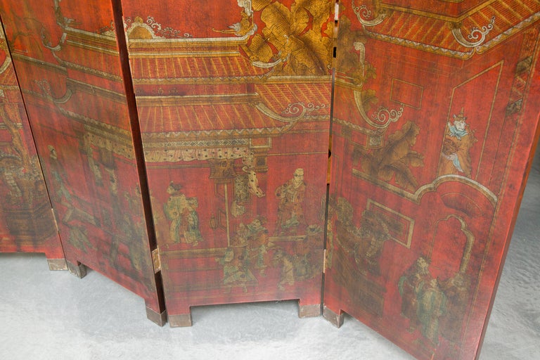 Chinese Red Lacquered Four Panel Folding Screen at 1stDibs
